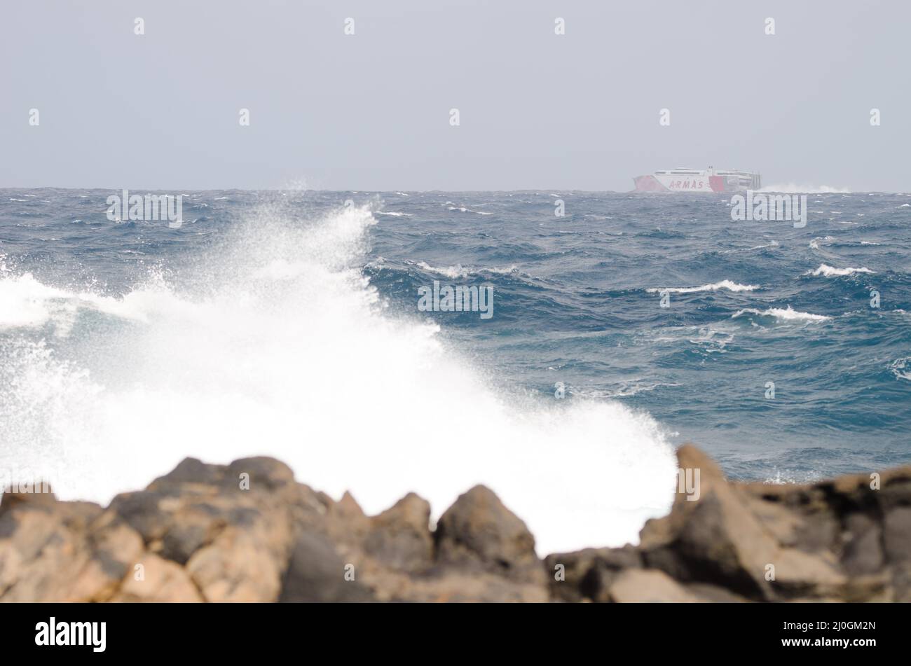 Atlantic Ocean, February 27, 2022: Passenger ship sailing. El Confital ...
