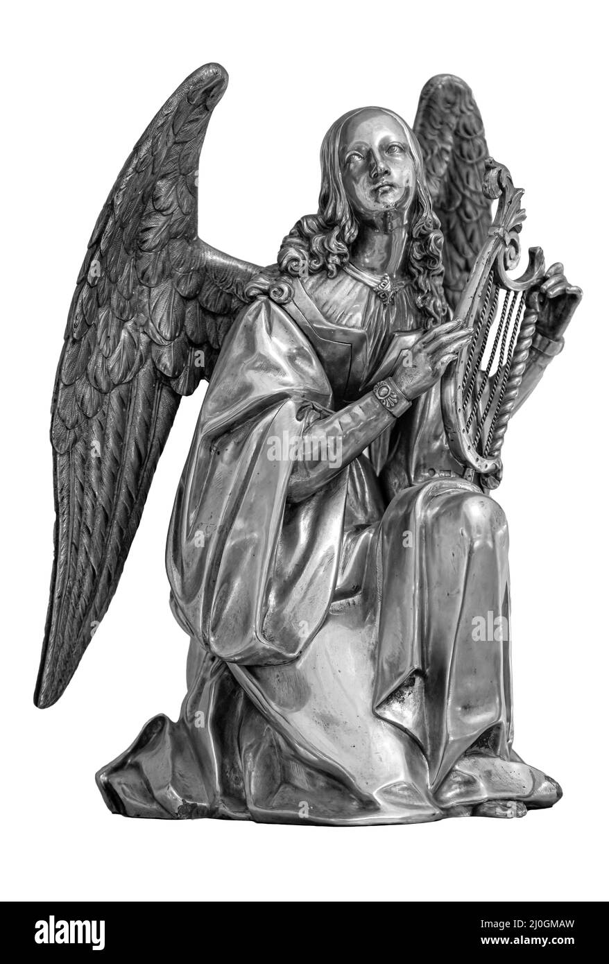 Angel with Harp. Muse statue isolated on white background Stock Photo ...
