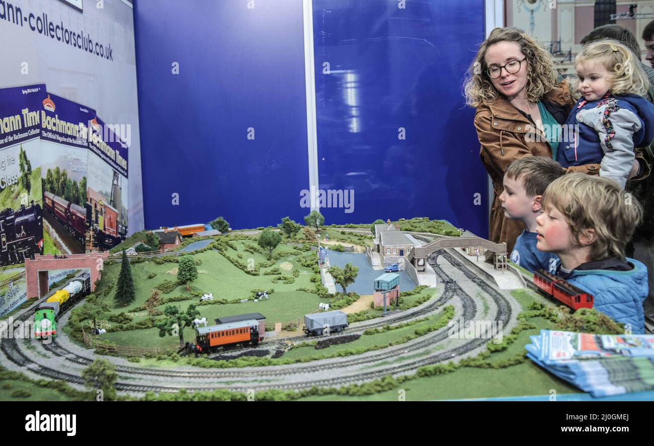 London UK 19 march 2022 Miniature trains pulled up at Alexandra Palace ...