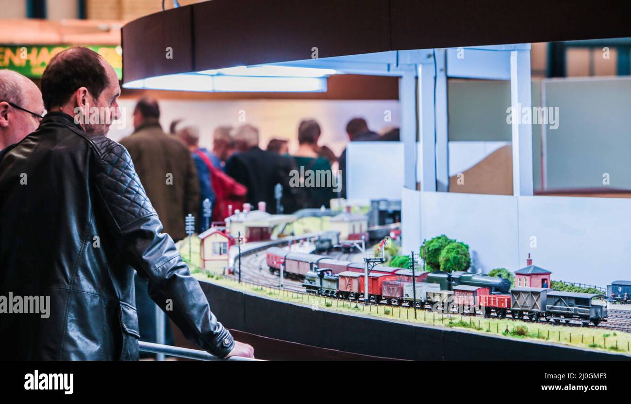 London UK 19 march 2022 Miniature trains pulled up at Alexandra Palace ...