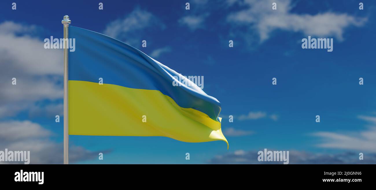 Ukraine sign, symbol. Ukrainian national official flag waving on blue ...