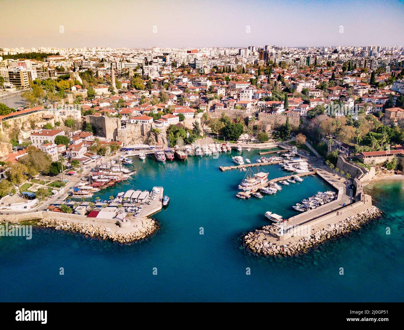 Aerial photograph of Antalya bay in Antalya city from high point of ...