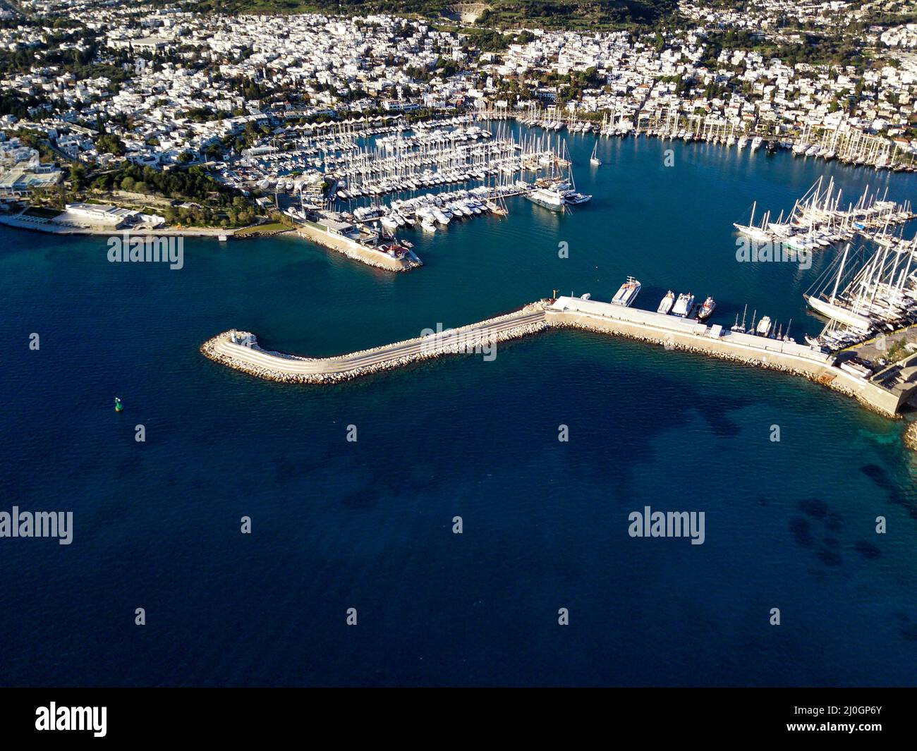Amazing panoramic view from drone of Bodrum harbour and ancient Kalesi ...