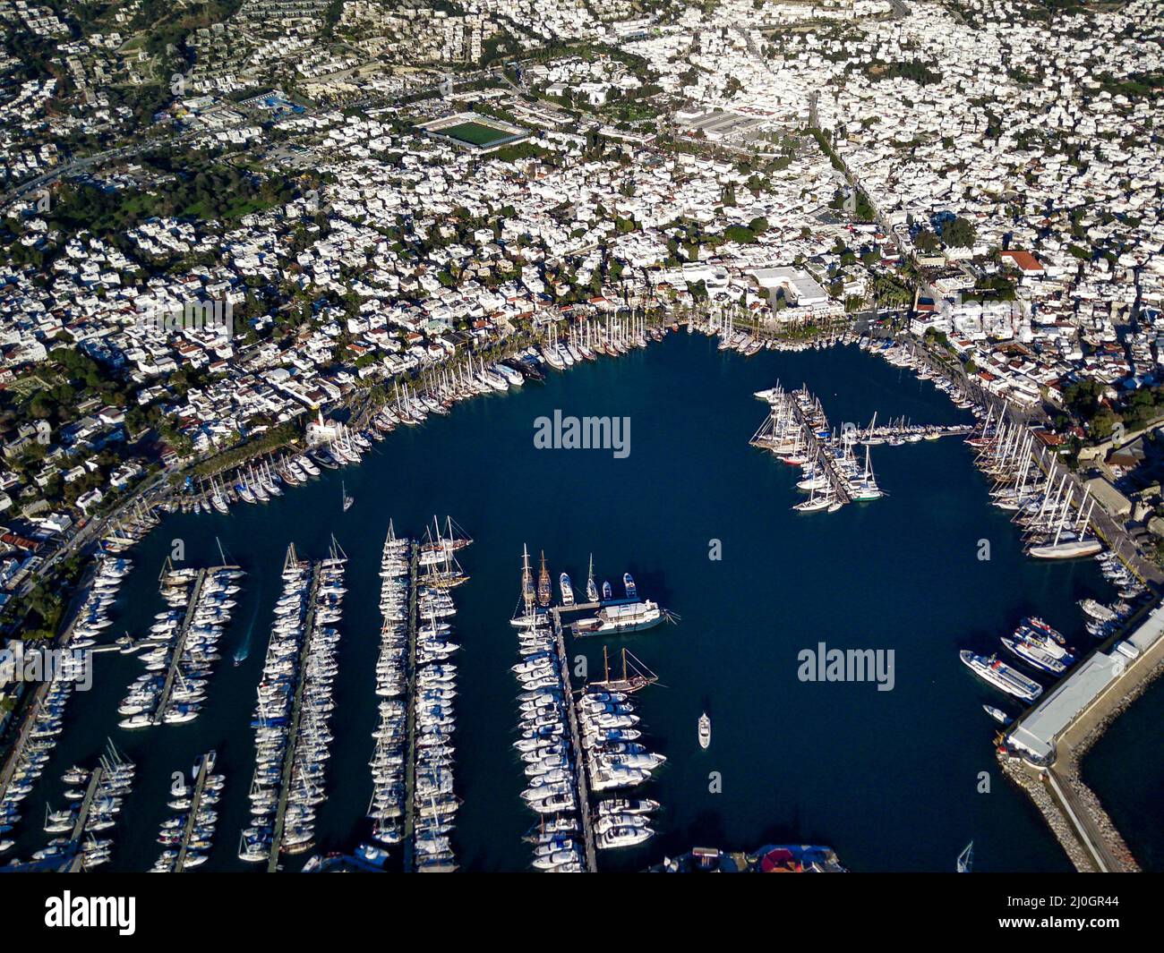 Amazing panoramic view from drone of Bodrum harbour and ancient Kalesi ...