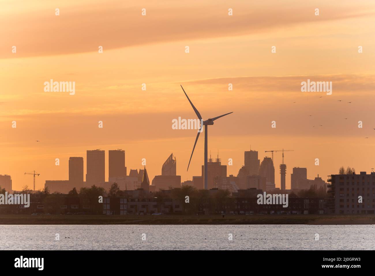 Skyline the hague with the windmill in leidschendam Stock Photo - Alamy