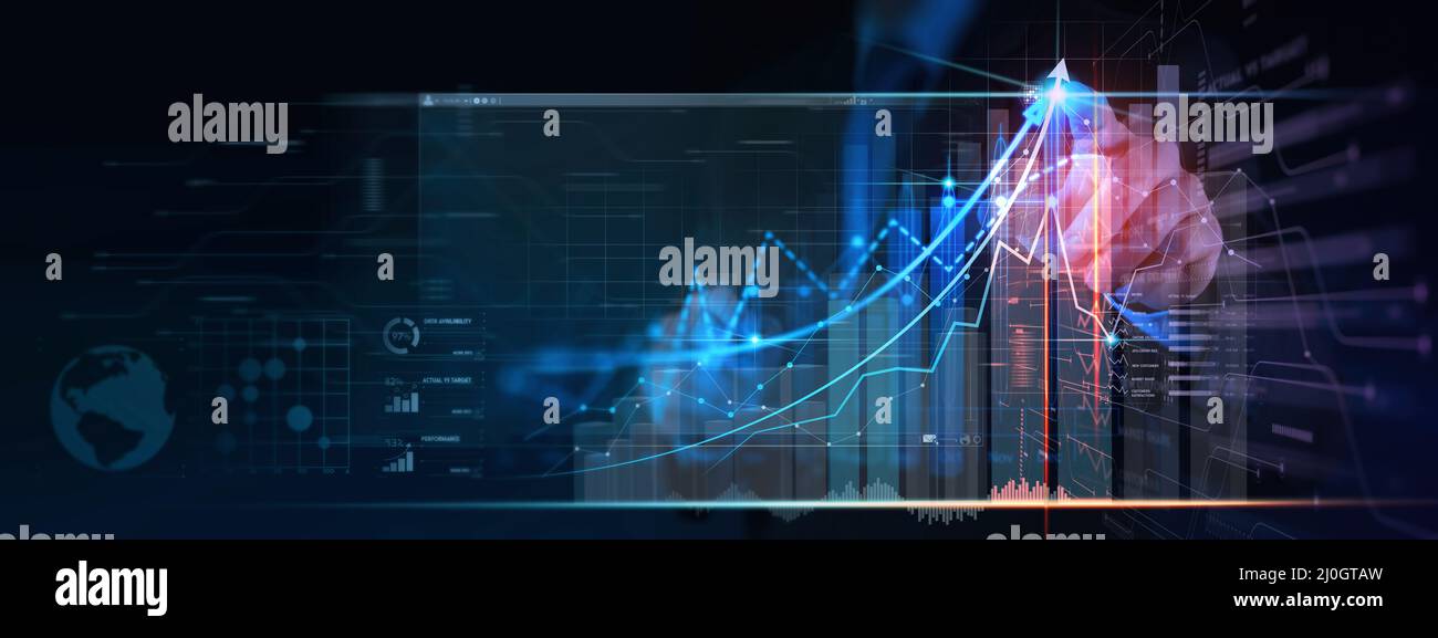 Businessman working with modern computer virtual dashboard analyzing ...
