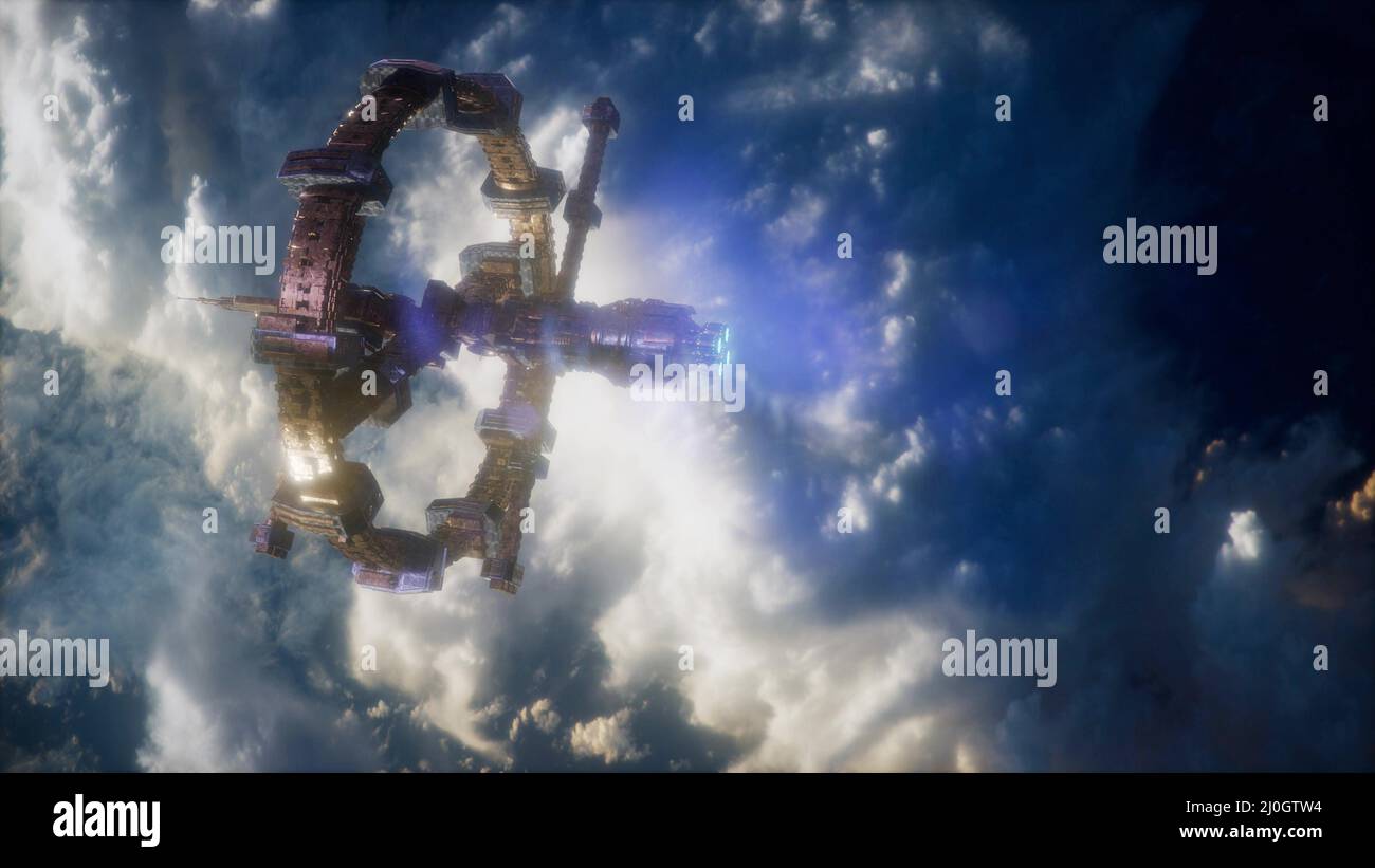 International Space Station in outer space over the planet Earth Stock ...