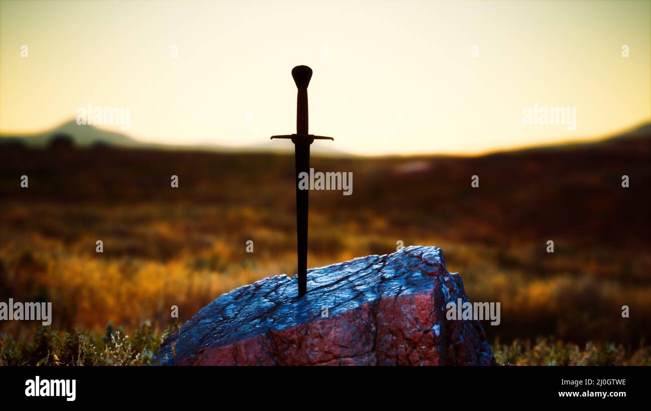 Famous sword excalibur of King Arthur in the rock Stock Photo - Alamy