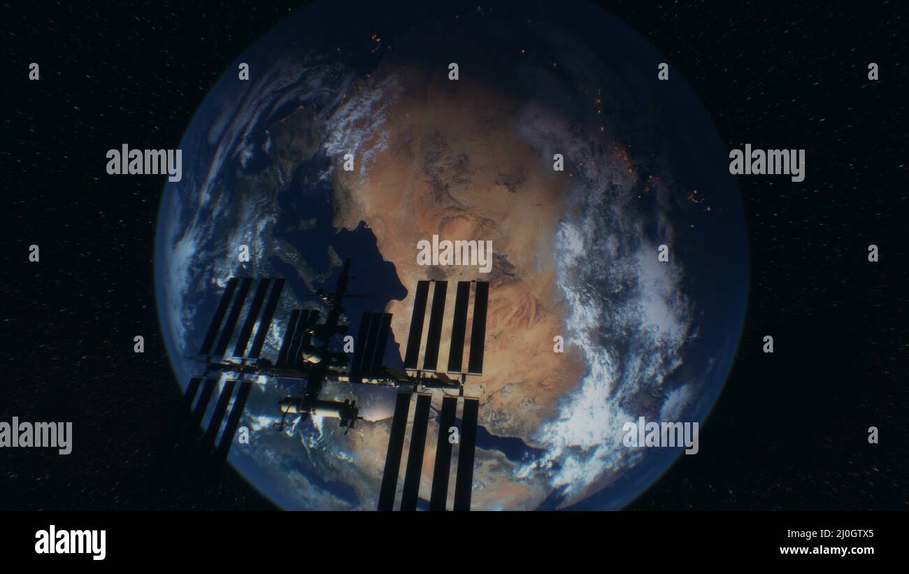 International Space Station in outer space over the planet Earth orbit Stock Photo - Alamy