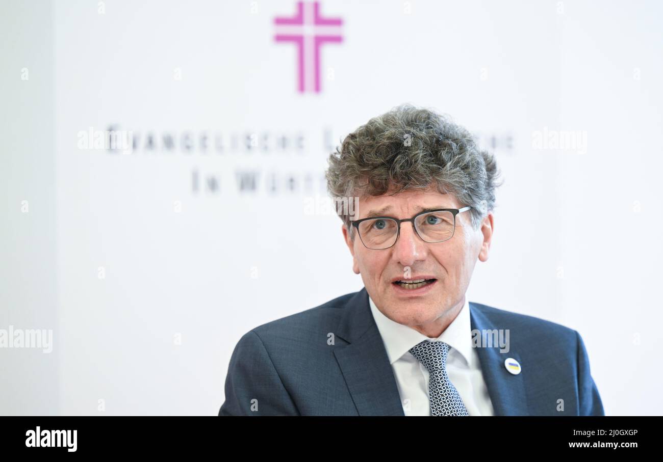 Stuttgart, Germany. 19th Mar, 2022. The dean of Ulm, Ernst-Wilhelm Gohl ...