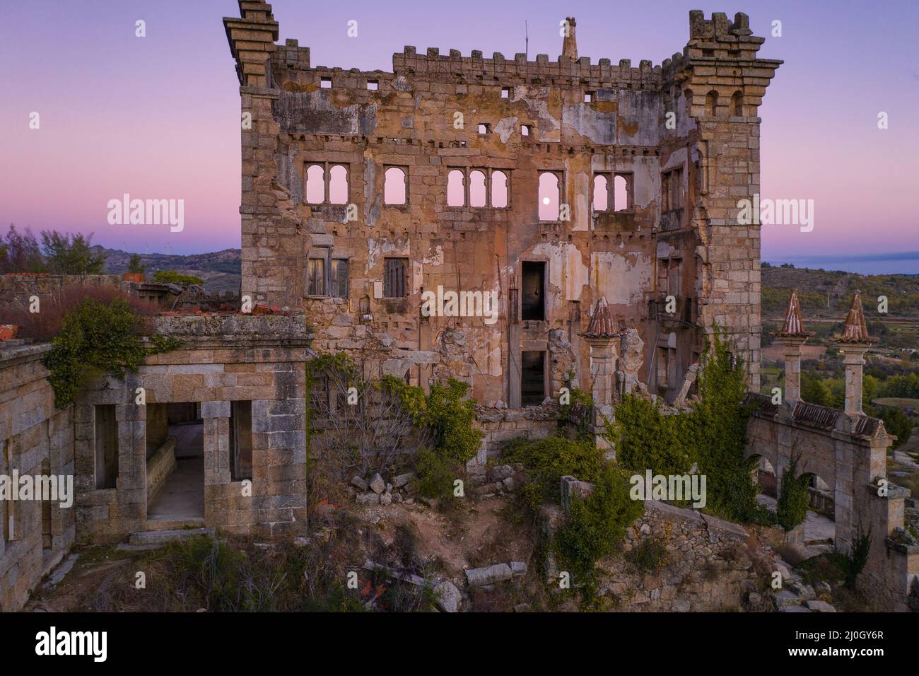 Drone aerial panorama of Termas Radium Hotel Serra da Pena at sunset in ...