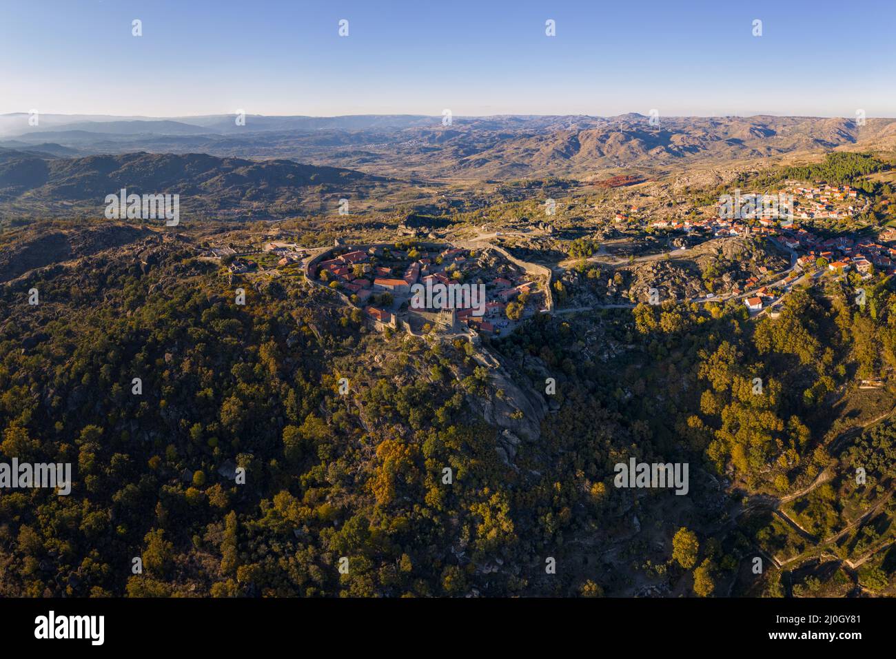Drone aerial panorama of historic village of Sortelha with castle and ...