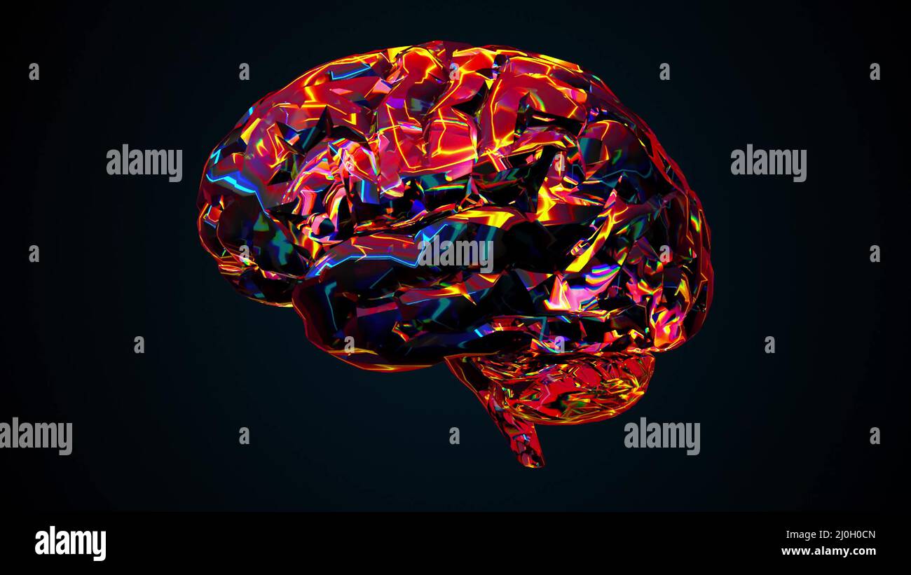 Neon brain with glossy convolutions Stock Photo - Alamy