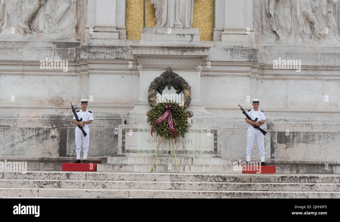 Soldiers at Victor Emmanuel II historic monument on Venetian Square ...