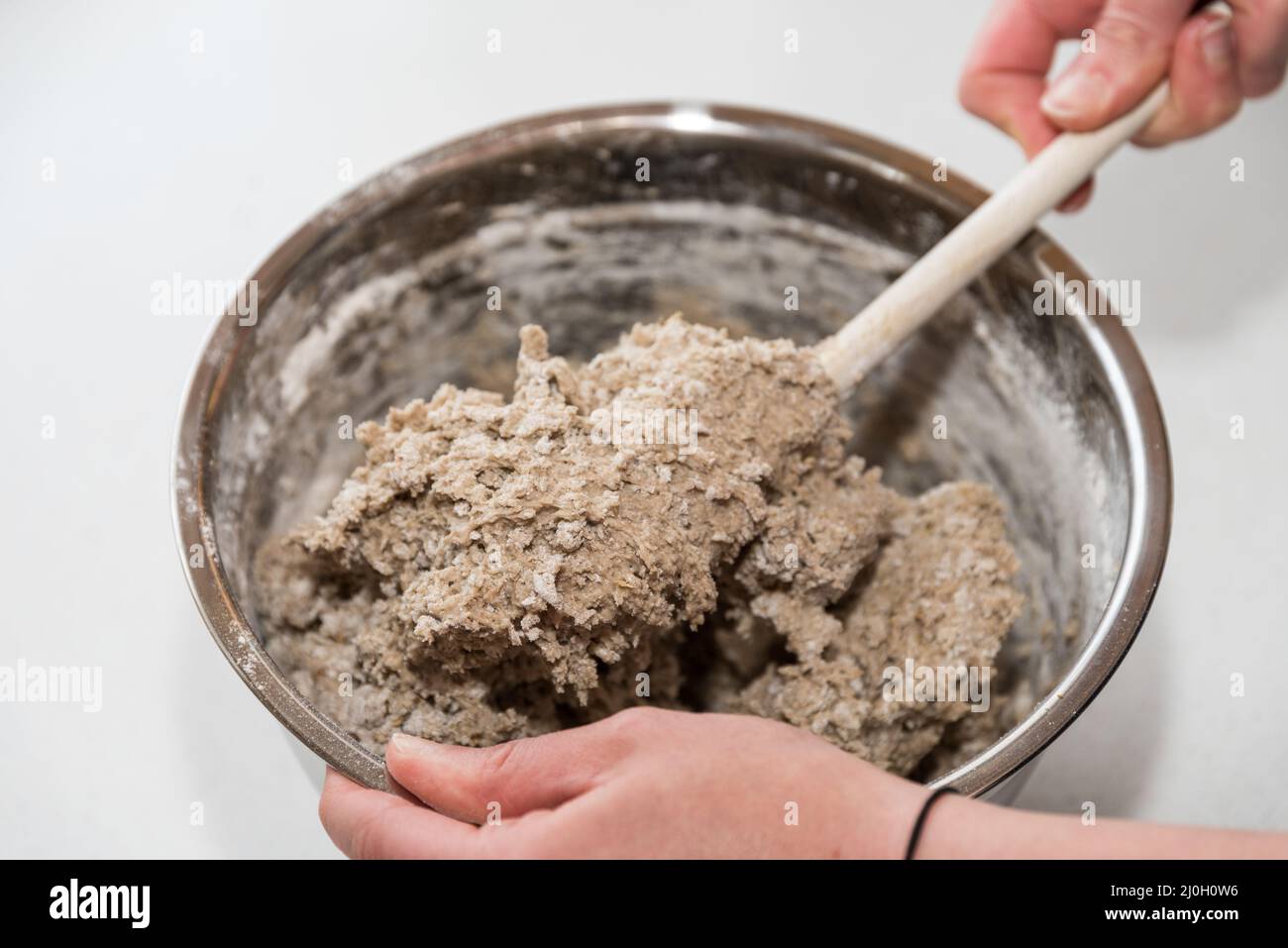 Homemade rye bread - mixing dough, close-up Stock Photo - Alamy