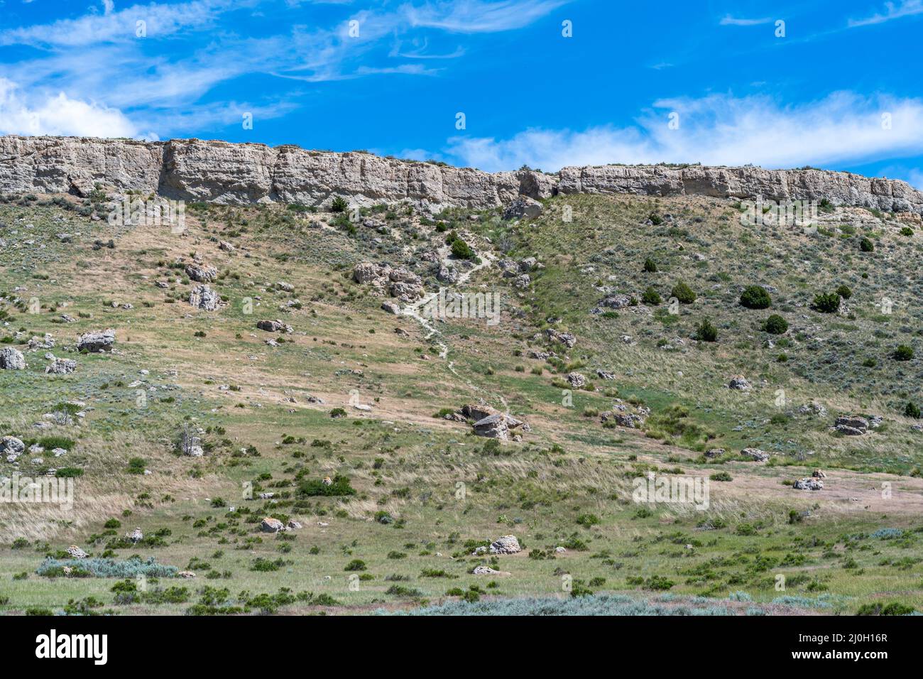 An overlooking landscape view of Madison Buffalo Jump SP, Montana Stock ...