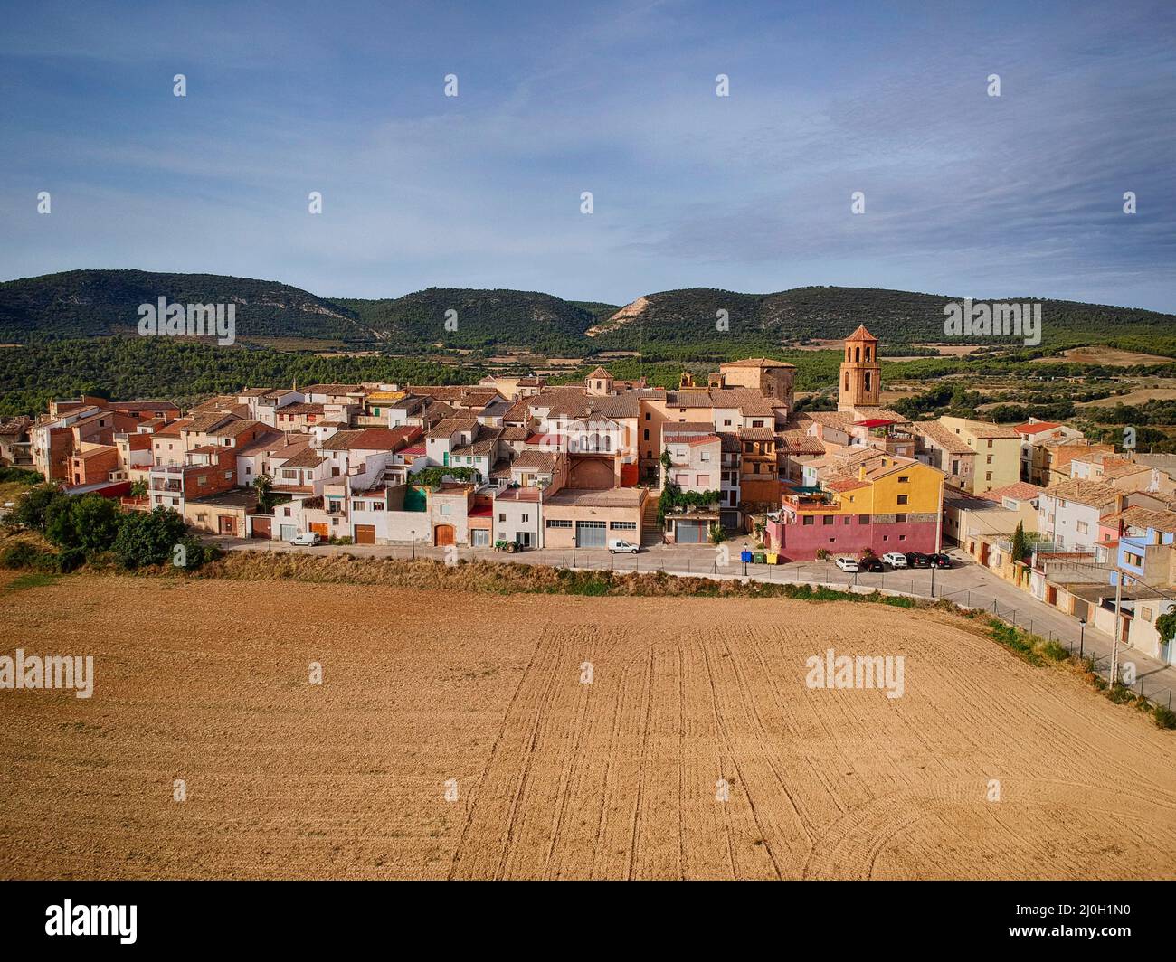 Aerial view of small Spanish village called Baldellou Stock Photo - Alamy