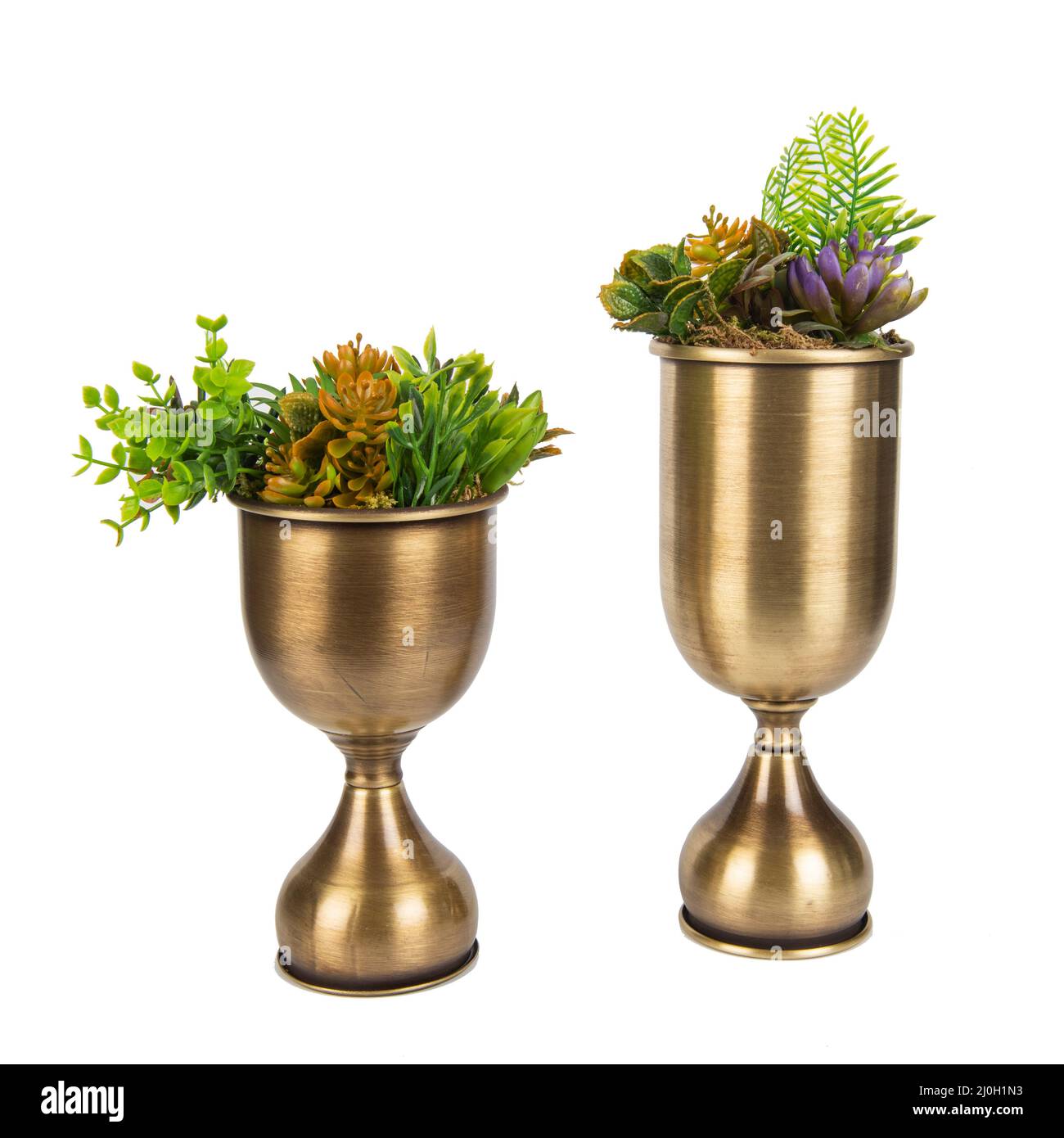 metal flower pots decorative objects for home on white background ...