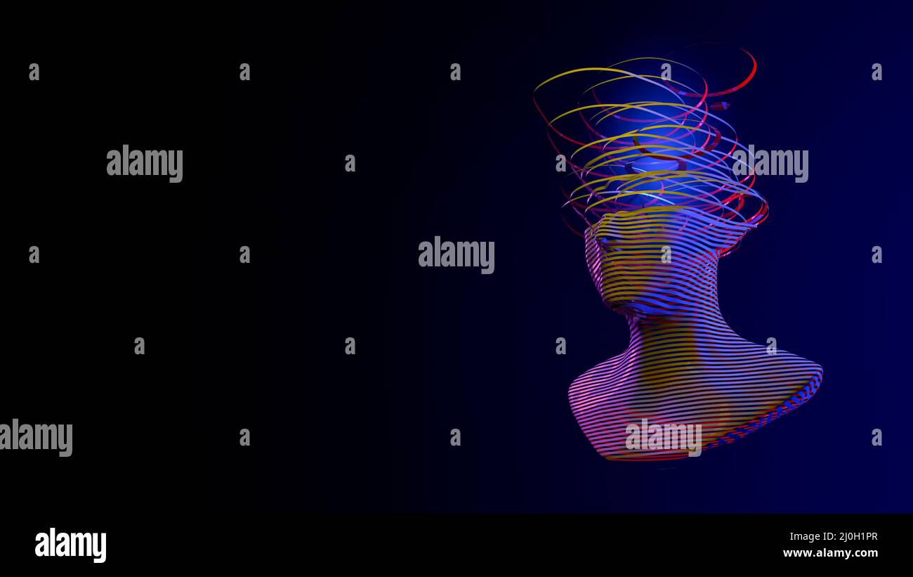 3d digital abstract human face on a dark background. Futuristic face ...