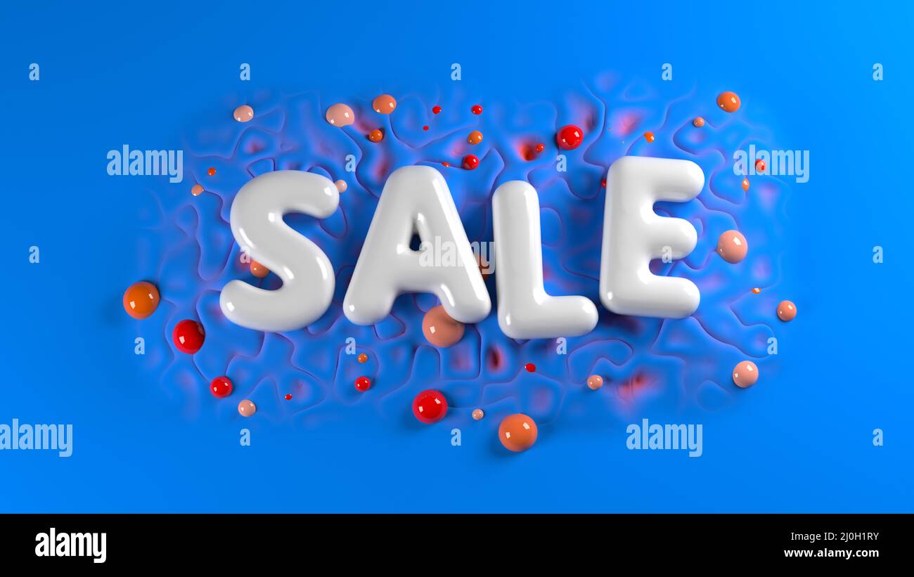 Sale bright white glossy letters on a blue abstract background with ...