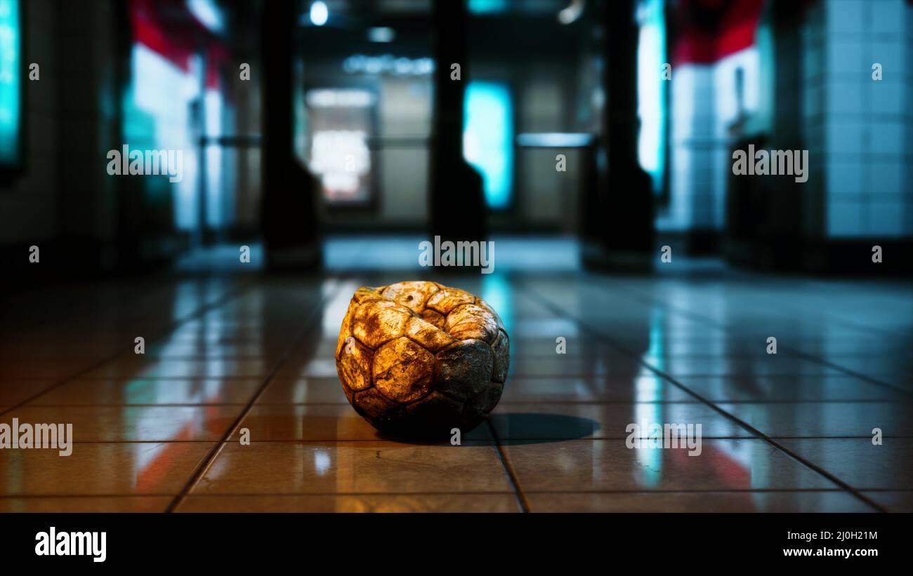 Old soccer ball in empty subway Stock Photo - Alamy