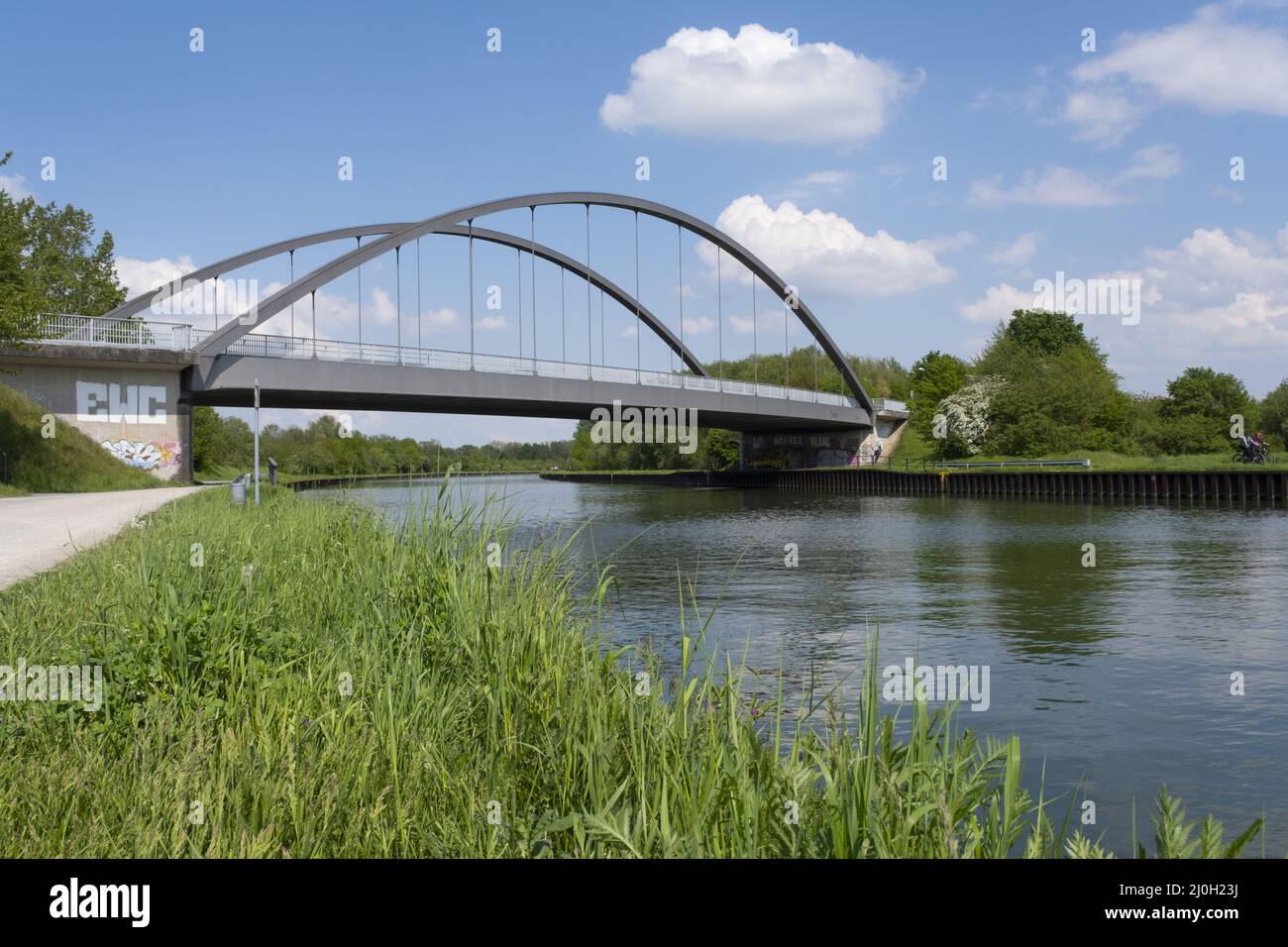 Bridge crossed the Datteln-Hamm-Canal, Luenen, Ruhr area, North Rhine ...