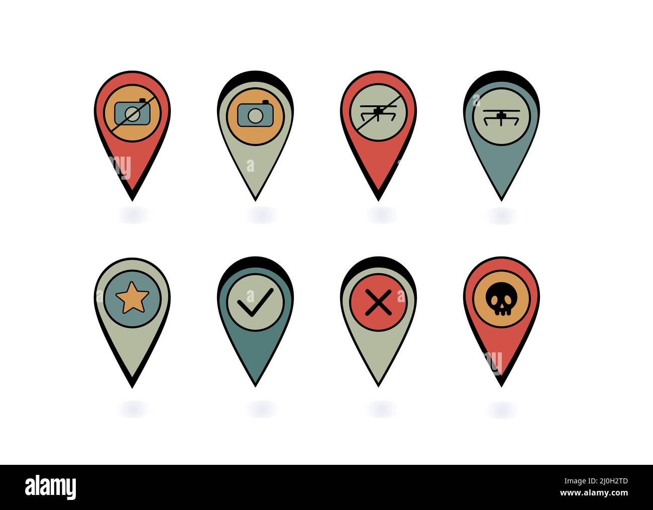 Markers for marking route points on the map. Geolocation pins ...