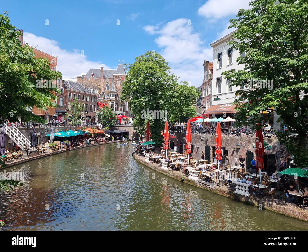 Summer in Utrecht with people on terrace in the Netherlands ...