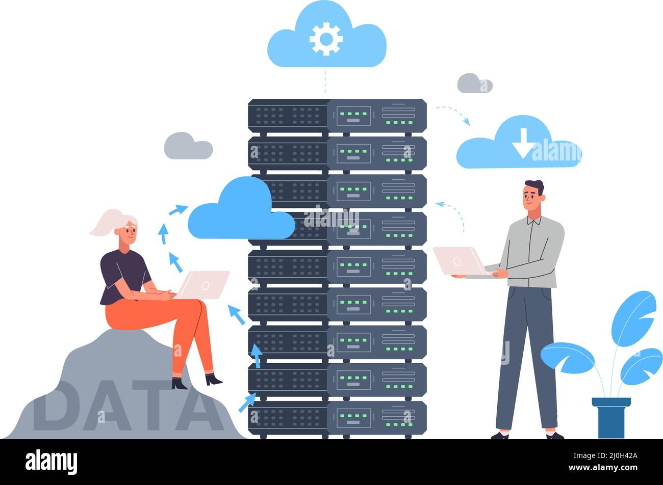 Cloud data server, online database storage technology concept. Data storage engineering, cloud ...