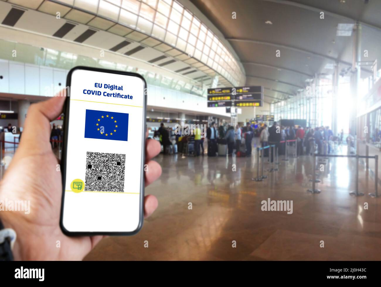 EU Digital COVID Certificate with the QR code on the screen of a mobile ...