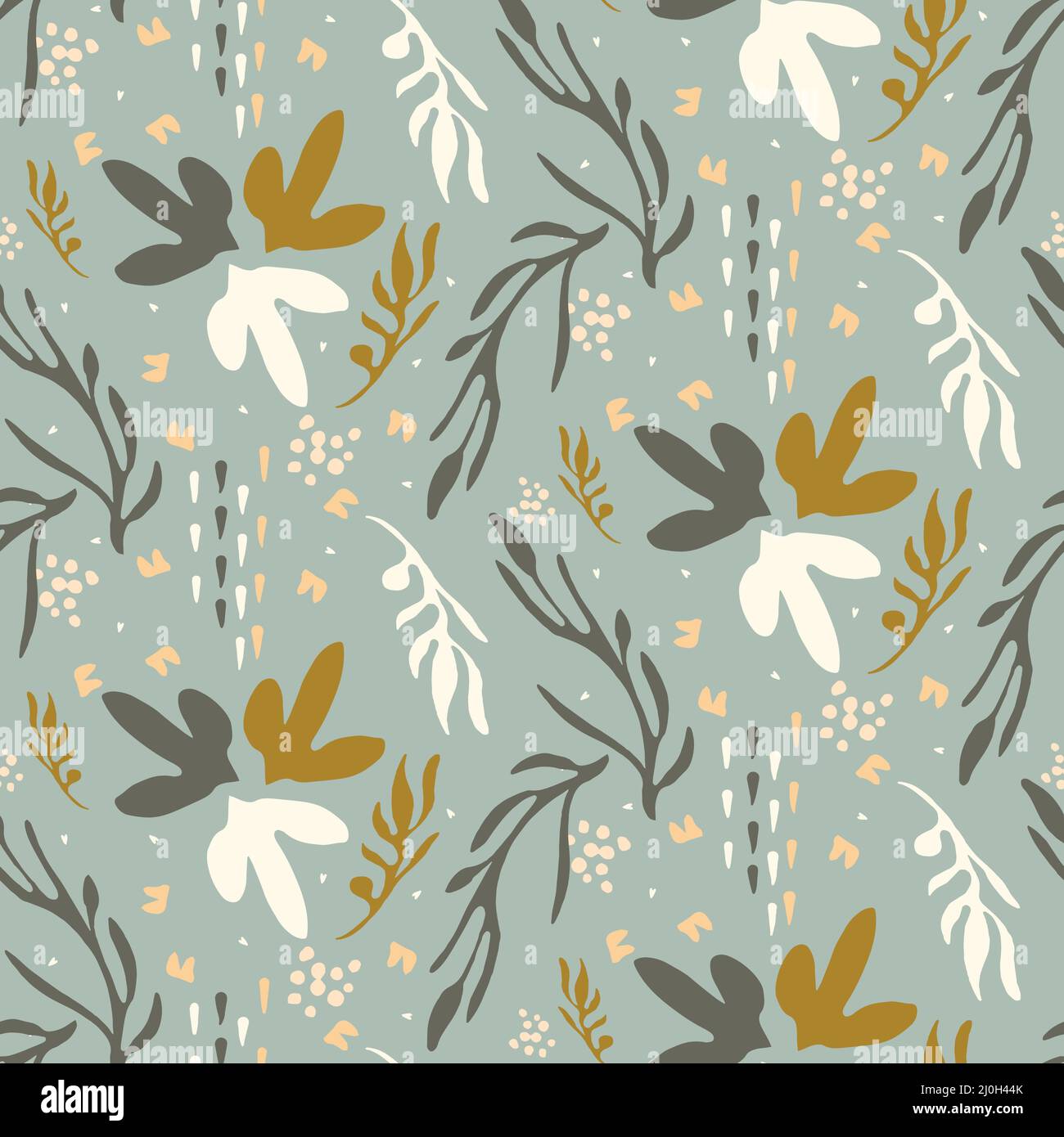 Gender neutral floral seamless vector background. Simple whimsical 2 ...