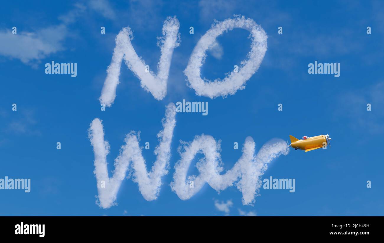 3d rendering of Airplane writing No War lettering in the sky. Concept ...