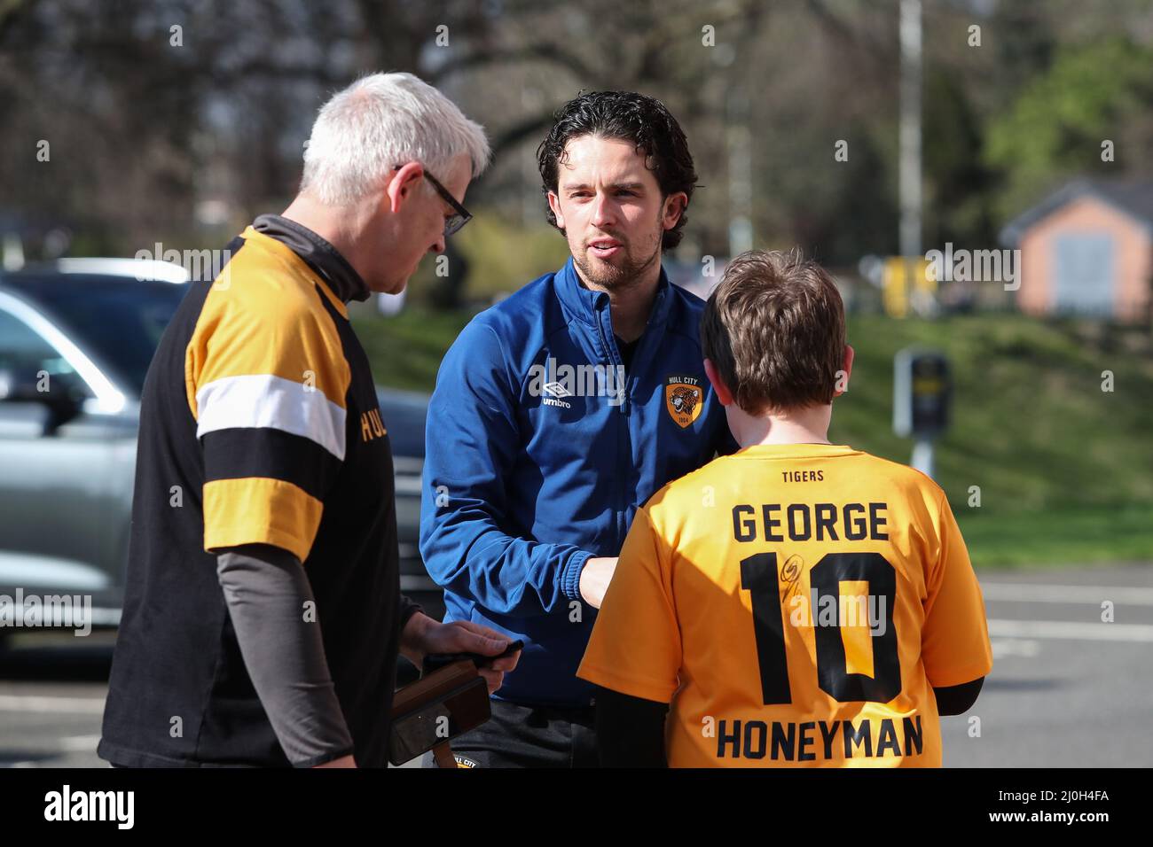 George Honeyman #10 of Hull City arrives at The MKM Stadium ahead of ...