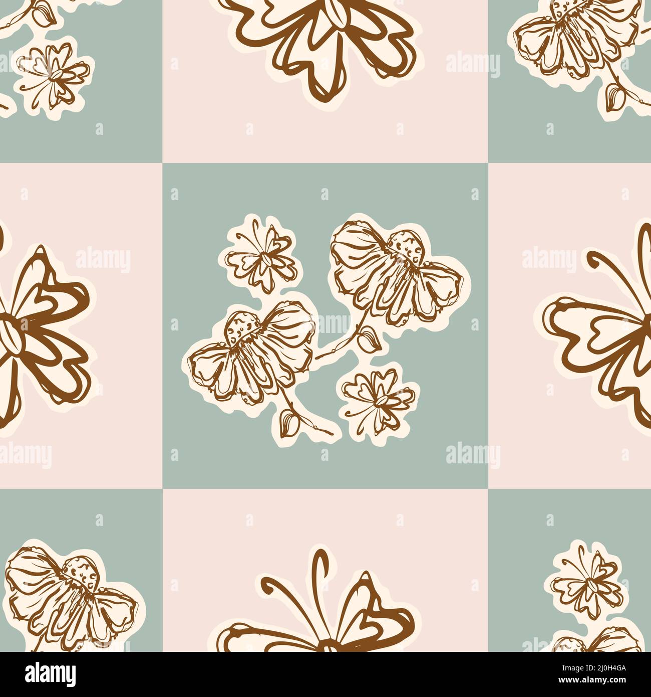 Gender neutral floral seamless vector background. Simple whimsical 2 ...