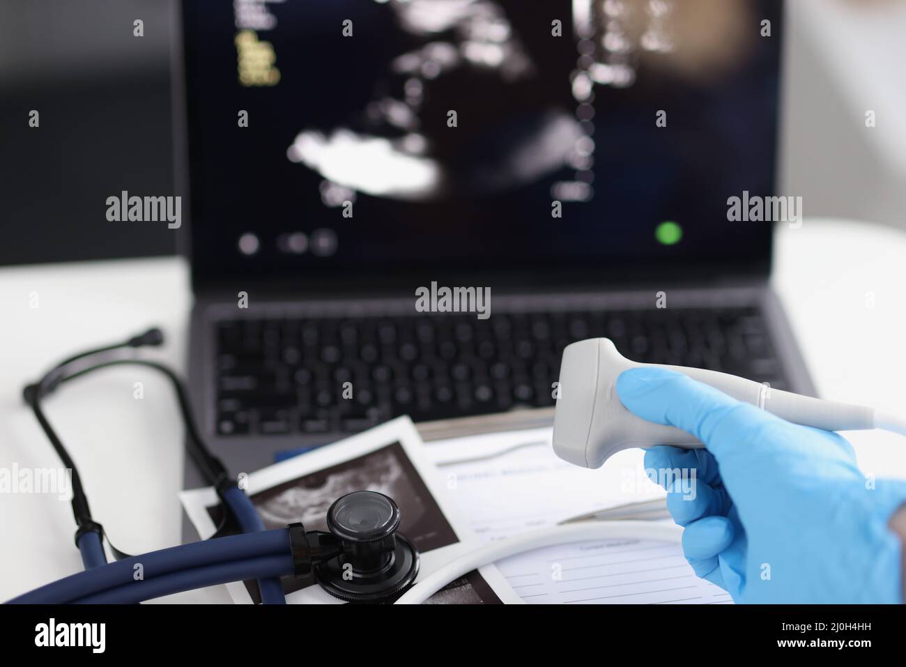 Medical equipment in clinic, modern ultrasound machine, scanners and ...