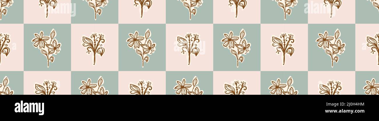 Gender neutral floral seamless vector border. Simple whimsical 2 tone ...