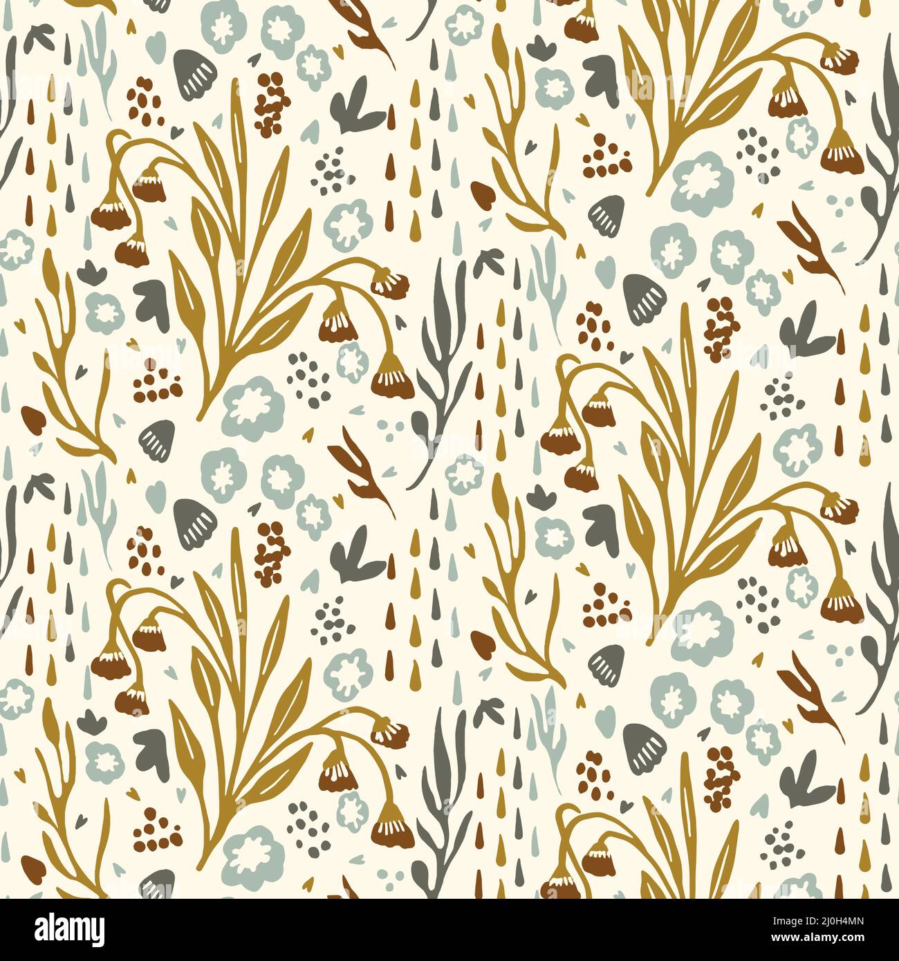 Gender neutral floral seamless vector background. Simple whimsical 2 ...