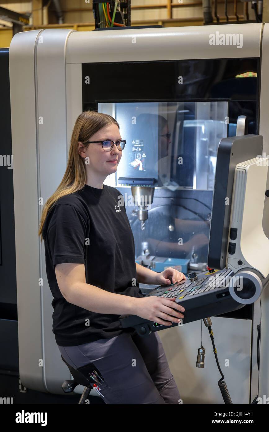 Oberhausen, North Rhine-Westphalia, Germany - Apprentice woman in metal ...