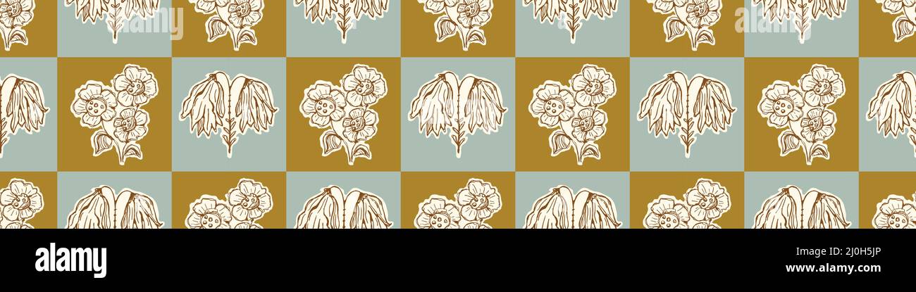 Gender neutral floral seamless vector border. Simple whimsical 2 tone ...