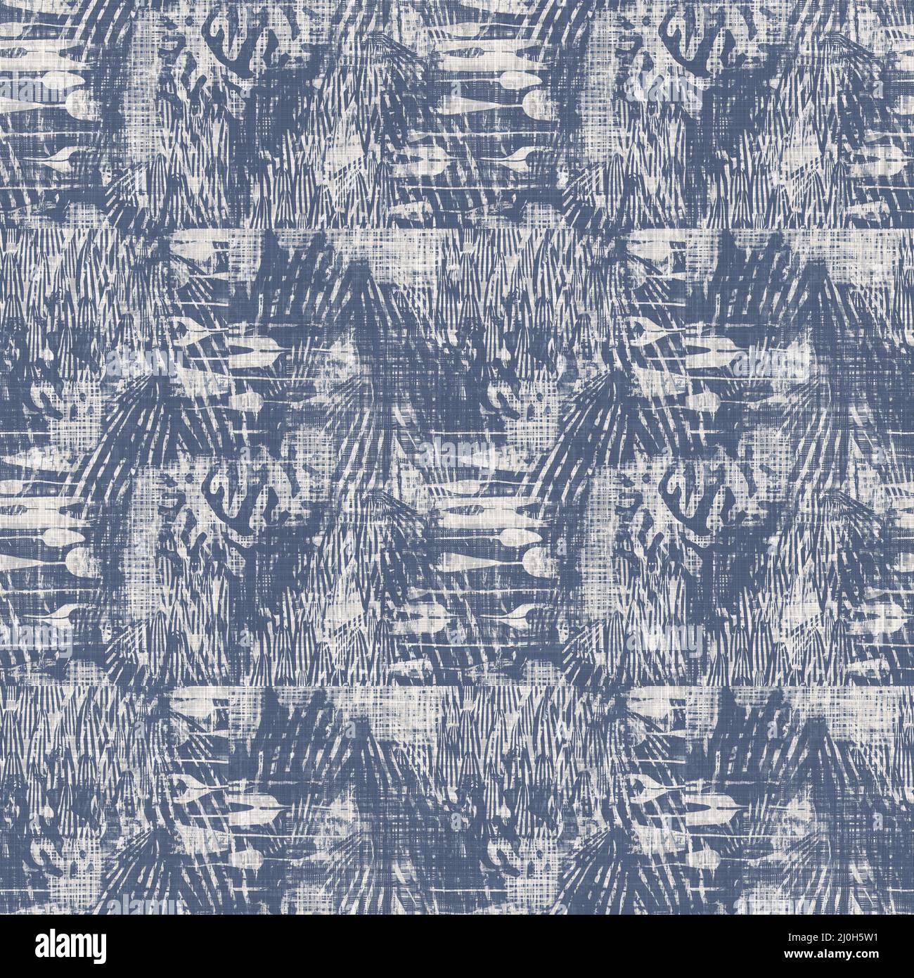 French blue irregular mottled linen seamless pattern. Tonal country ...