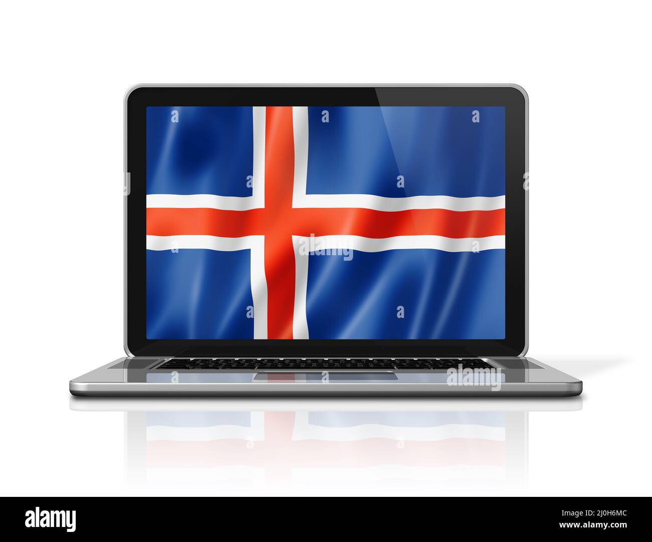 Icelandic flag on laptop screen isolated on white. 3D illustration ...