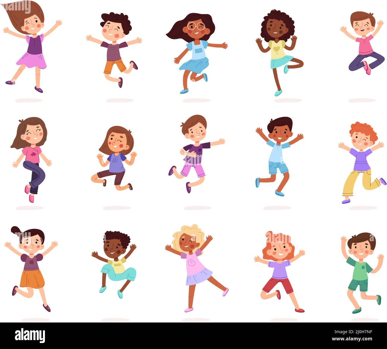 Children jumping, happy cute little cartoon kids. Excited children ...
