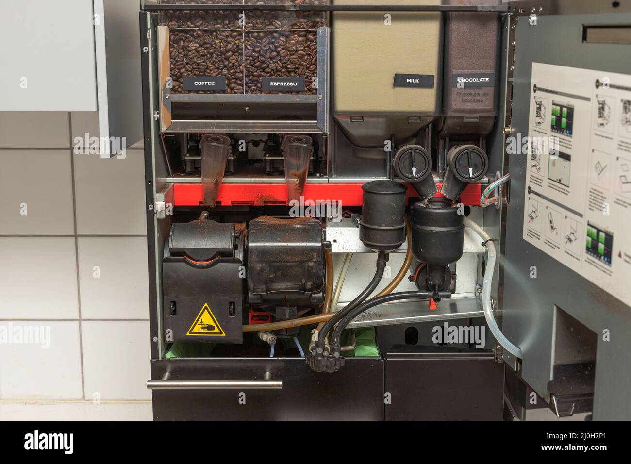 Technological view of an open coffee maker from inside. Coffee concept ...