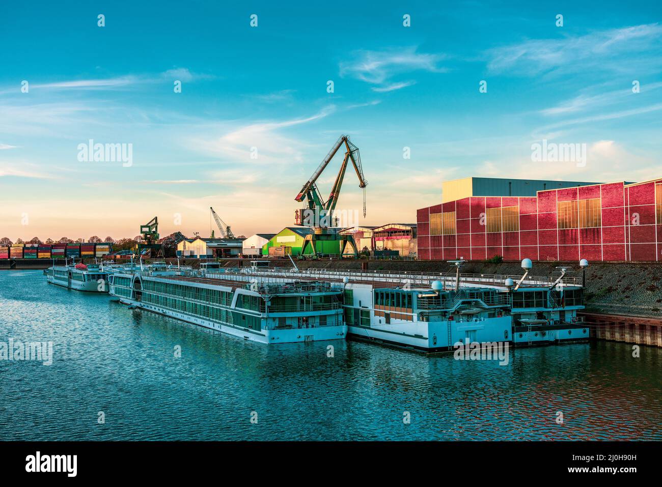 Maintenance port Cologne Niehl at the blue hour Stock Photo - Alamy