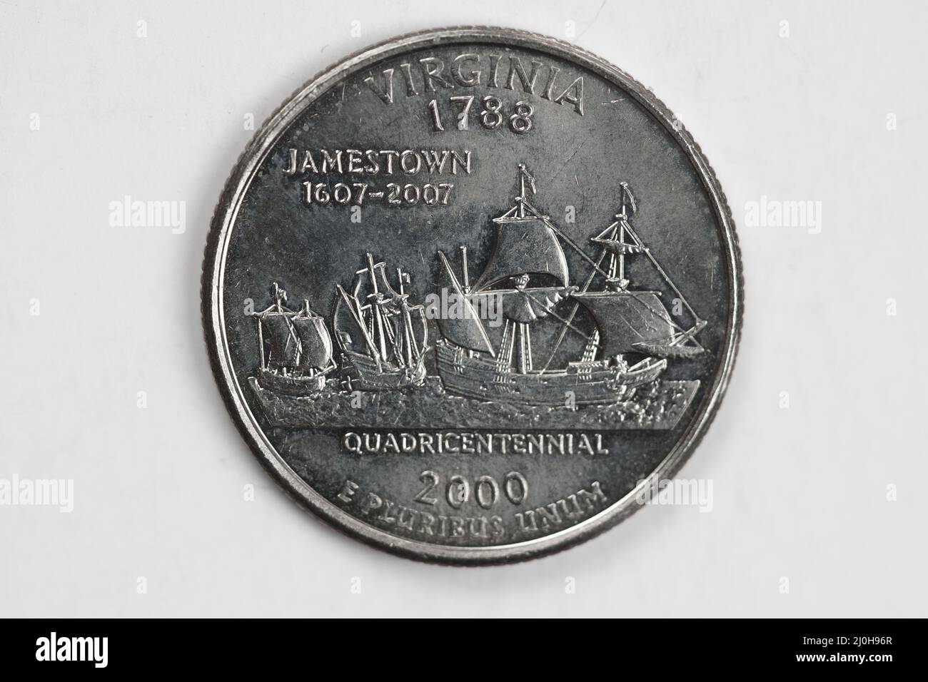A quarter dollar (25 cents) coin with the image of Virginia (the Old ...