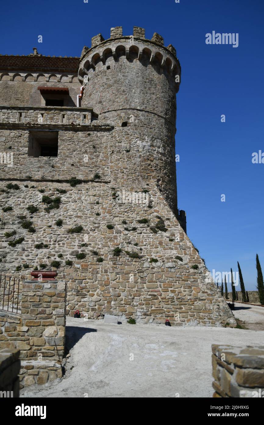 External view of the medieval castle in Rocca Cilento in the province ...