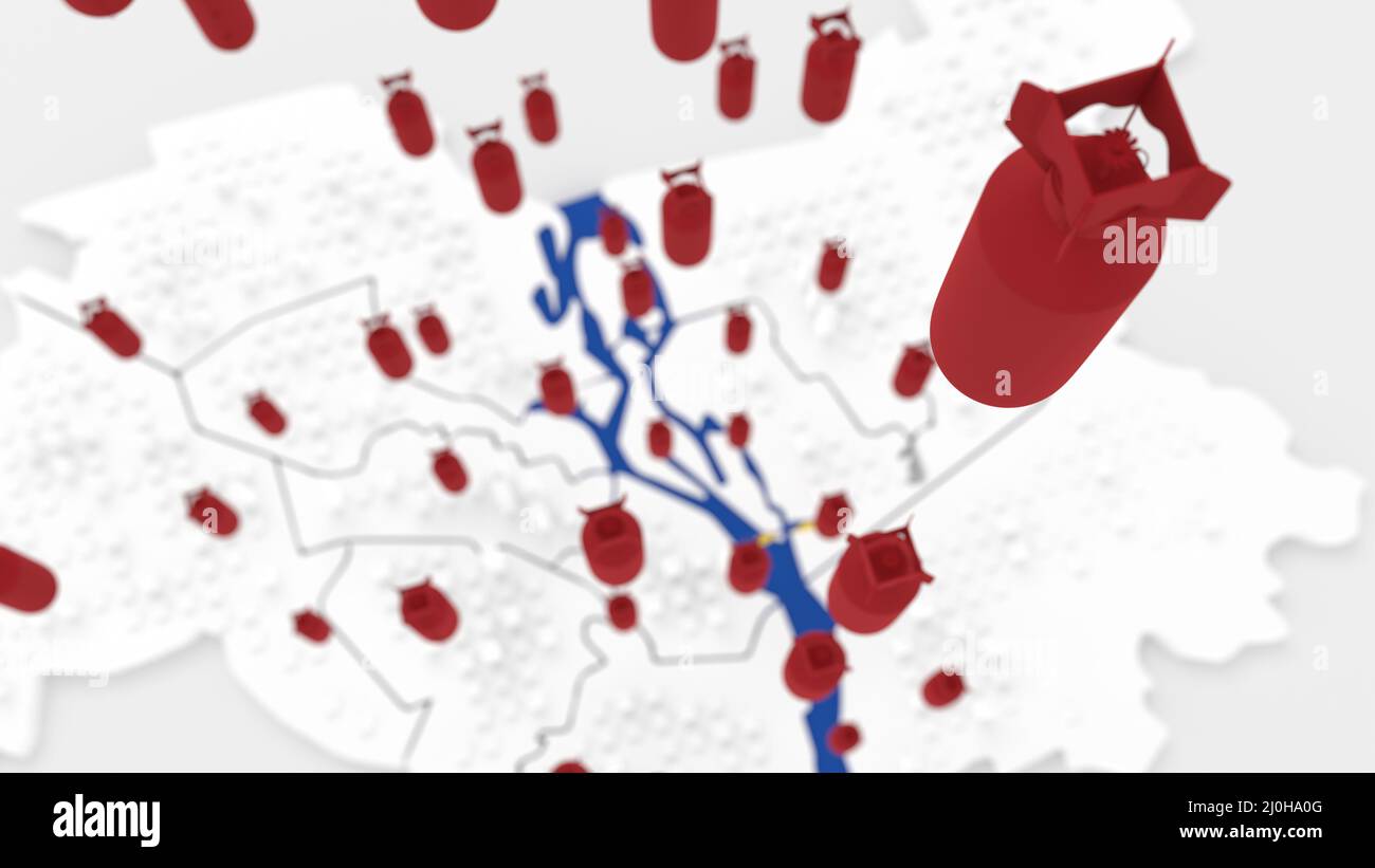 3d stylized schemitic map of Kyiv Kiev capital cyty of Ukraine with ...