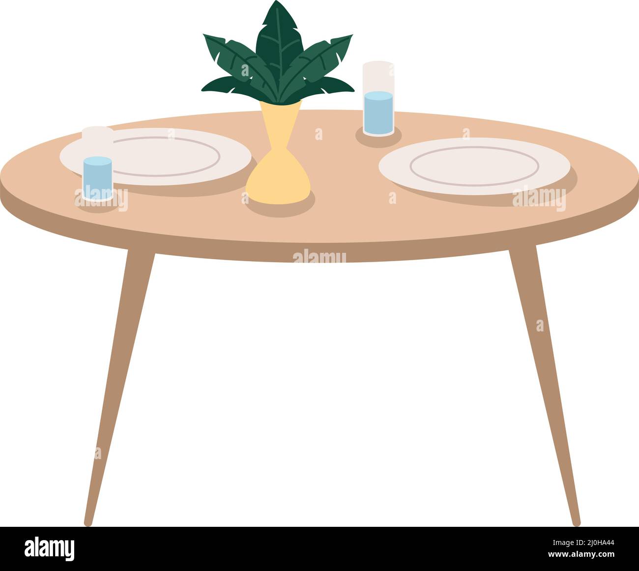 table with tableware and plant Stock Vector Image & Art - Alamy