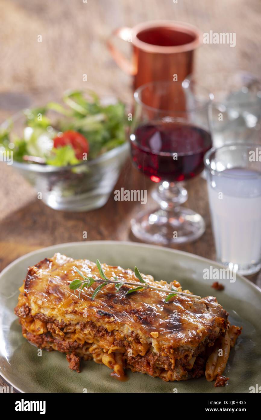 Greek Pastizio pasta dish with cheese Stock Photo - Alamy