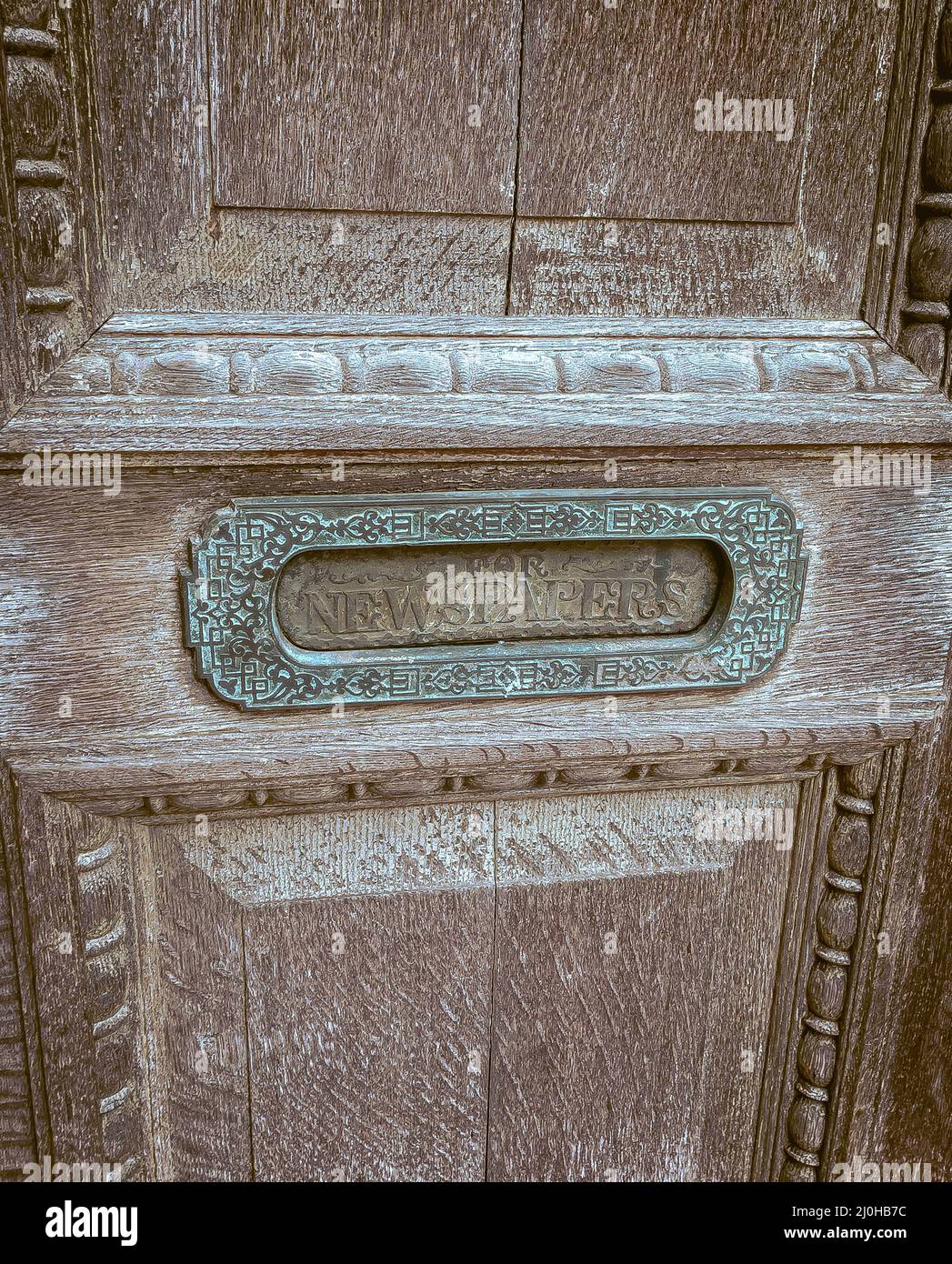 Closeup of an old wooden door with letterbox Stock Photo - Alamy